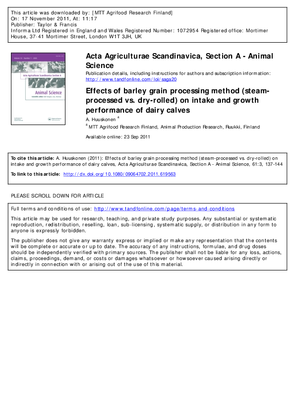 (PDF) Ground versus steam-rolled barley grain for lactating cows: a ...