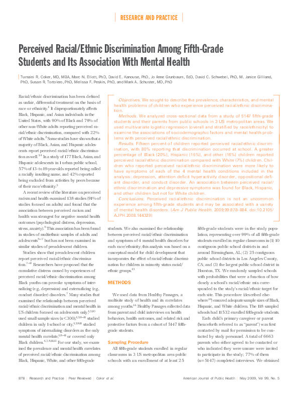 (PDF) Perceived Racial/Ethnic Discrimination Among Fifth-Grade Students ...
