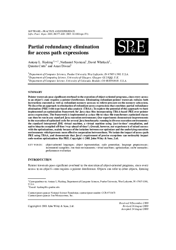 (PDF) Partial redundancy elimination for access path expressions