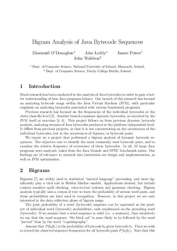 Pdf Bigram Analysis Of Java Bytecode Sequences 