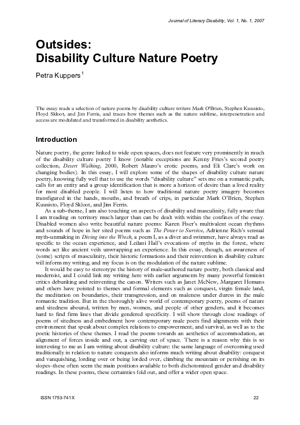 (PDF) Outsides: Disability Culture Nature Poetry