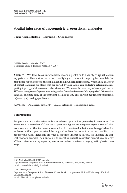 (PDF) Spatial inference with geometric proportional analogies
