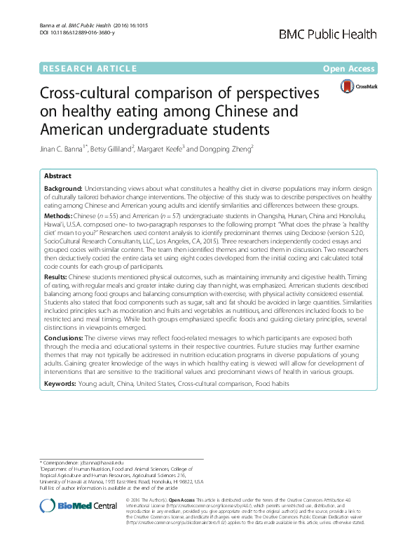 Cross-cultural comparison of perspectives on healthy eating among ...