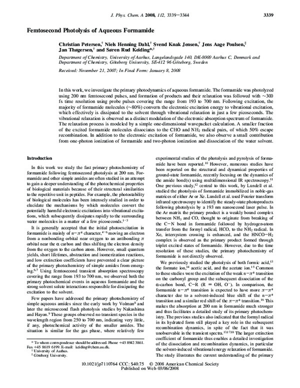 (PDF) Femtosecond Photolysis of Aqueous Formamide