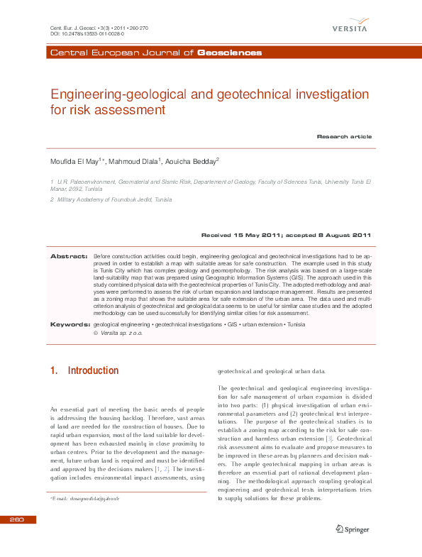 (PDF) Engineering-geological and geotechnical investigation for risk assessment