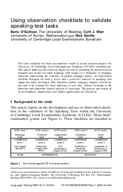 (PDF) Using observation checklists to validate speaking-test tasks