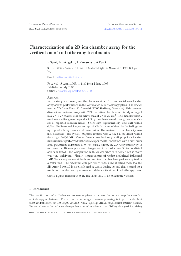 (PDF) Characterization of a 2D ion chamber array for the verification ...