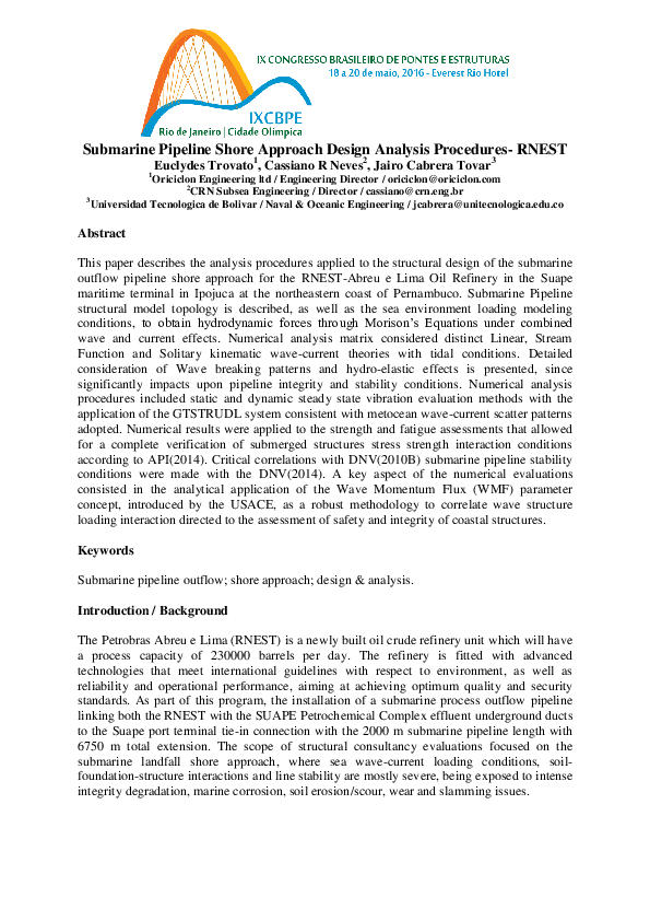 (PDF) Submarine Pipeline Shore Approach Design Analysis Procedures-RNEST