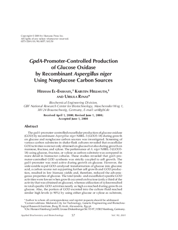 (PDF) GpdA -promoter-controlled production of glucose oxidase by ...