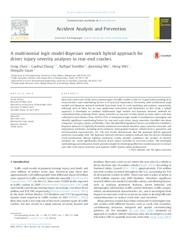 (PDF) A multinomial logit model-Bayesian network hybrid approach for driver injury severity ...