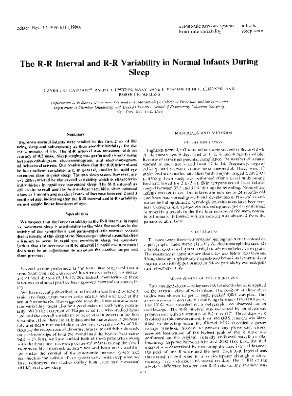 (PDF) The RR Interval and RR Variability in Normal Infants During Sleep