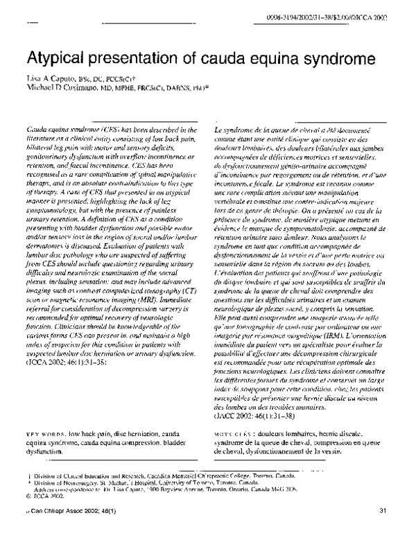(PDF) Atypical presentation of cauda equina syndrome