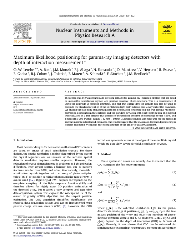 (PDF) Maximum likelihood positioning for gamma-ray imaging detectors ...