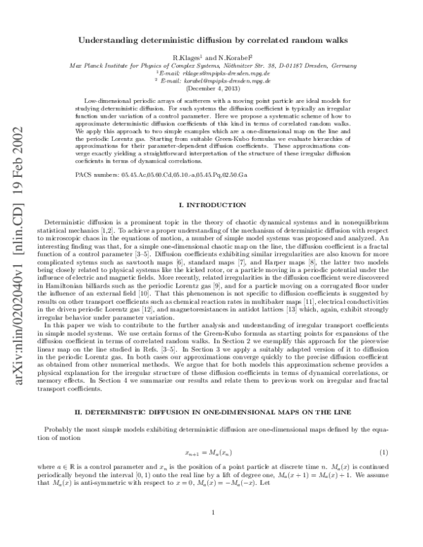 Pdf Understanding Deterministic Diffusion By Correlated Random Walks