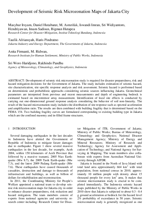 (PDF) Development of Seismic Risk Microzonation Maps of Jakarta City