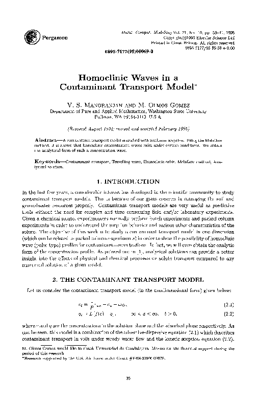 (PDF) Homoclinic waves in a contaminant transport model