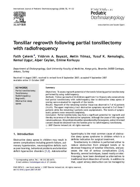 (PDF) Tonsillar regrowth following partial tonsillectomy with ...