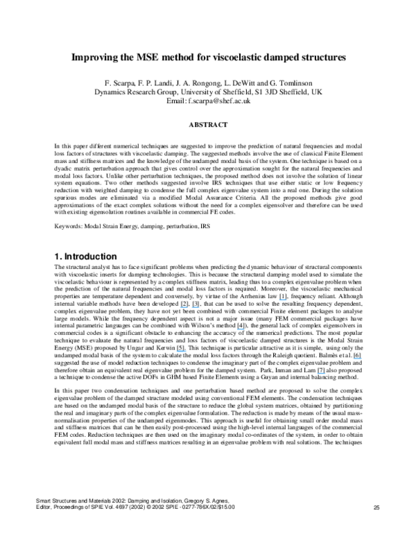 (PDF) Improving the MSE method for viscoelastic damped structures