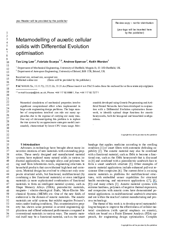 (PDF) Metamodelling of auxetic cellular solids with differential evolution optimisation