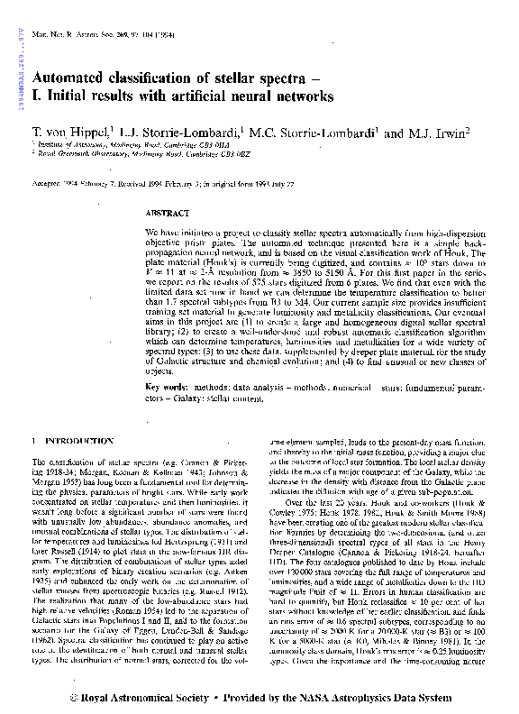 Pdf Automated Classification Of Stellar Spectra Part One Initial