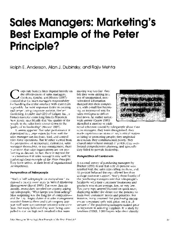 (PDF) Sales managers: Marketing's best example of the peter principle?