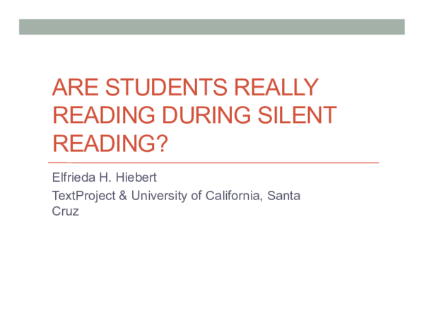 (PDF) Are Students Really Reading During Silent Reading?