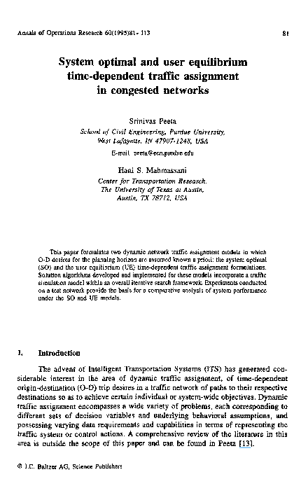 (PDF) System optimal and user equilibrium time-dependent traffic assignment in congested networks