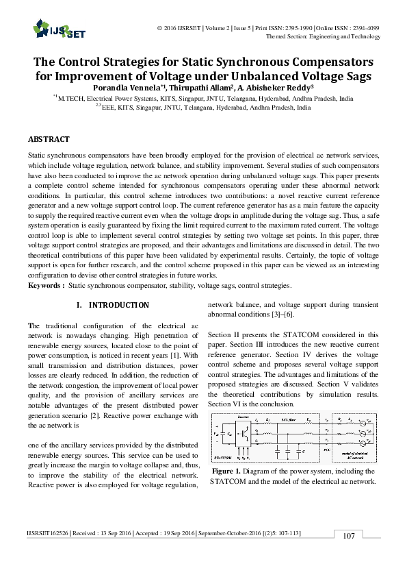 (PDF) The Control Strategies for Static Synchronous Compensators for Improvement of Voltage ...