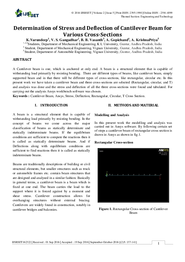 Pdf Determination Of Stress And Deflection Of Cantilever Beam For Various Cross Sections