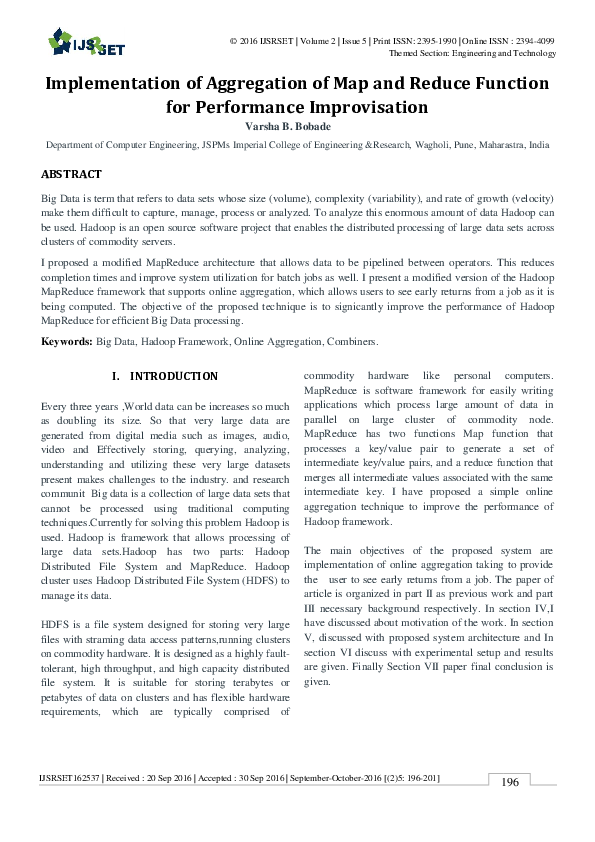 Pdf Implementation Of Aggregation Of Map And Reduce Function For Performance Improvisation