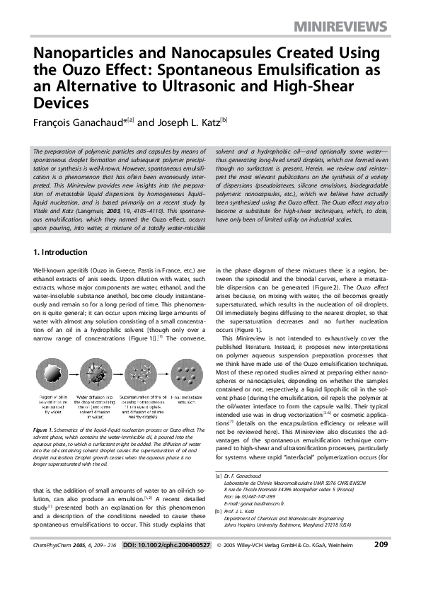 (PDF) Nanoparticles and Nanocapsules Created Using the Ouzo Effect ...