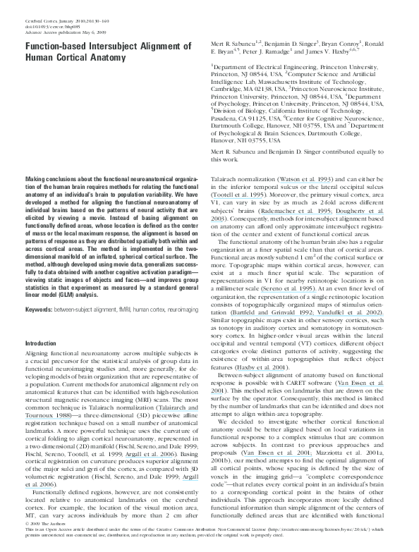 (PDF) Function-based Intersubject Alignment of Human Cortical Anatomy