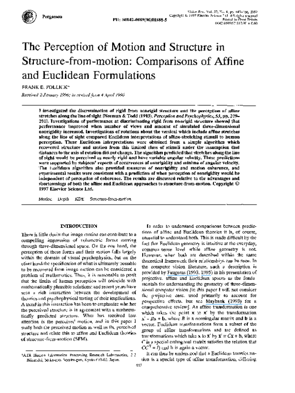 (PDF) The Perception of Motion and Structure in Structure-from-motion: Comparisons of Affine and ...
