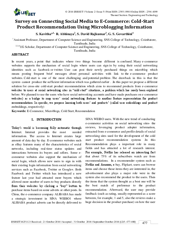 Pdf Survey On Connecting Social Media To E Commerce Cold Start