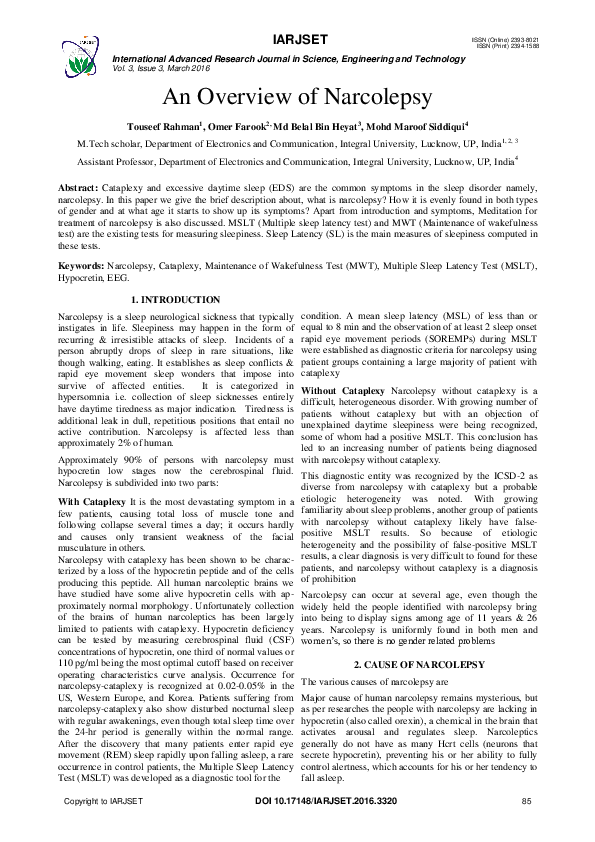(PDF) An Overview of Narcolepsy