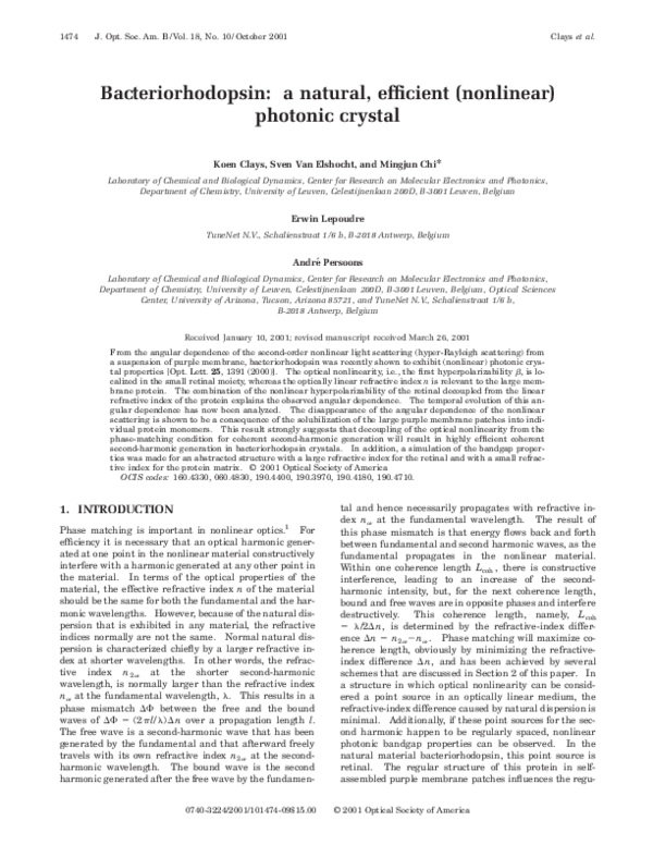 (PDF) Bacteriorhodopsin: a natural, efficient (nonlinear) photonic crystal