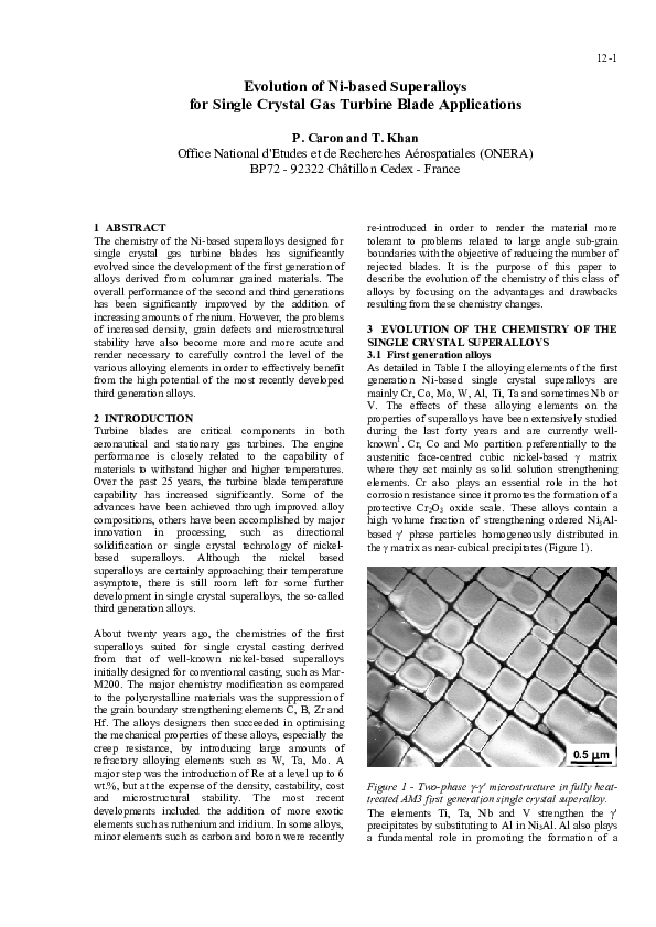 (PDF) Evolution of Ni-based superalloys for single crystal gas turbine blade applications