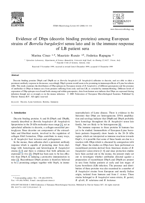(PDF) Evidence of Dbps (decorin binding proteins) among European ...