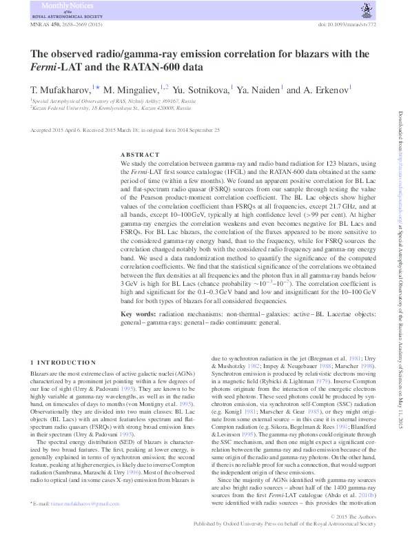 (PDF) The observed radio/gamma-ray emission correlation for blazars ...