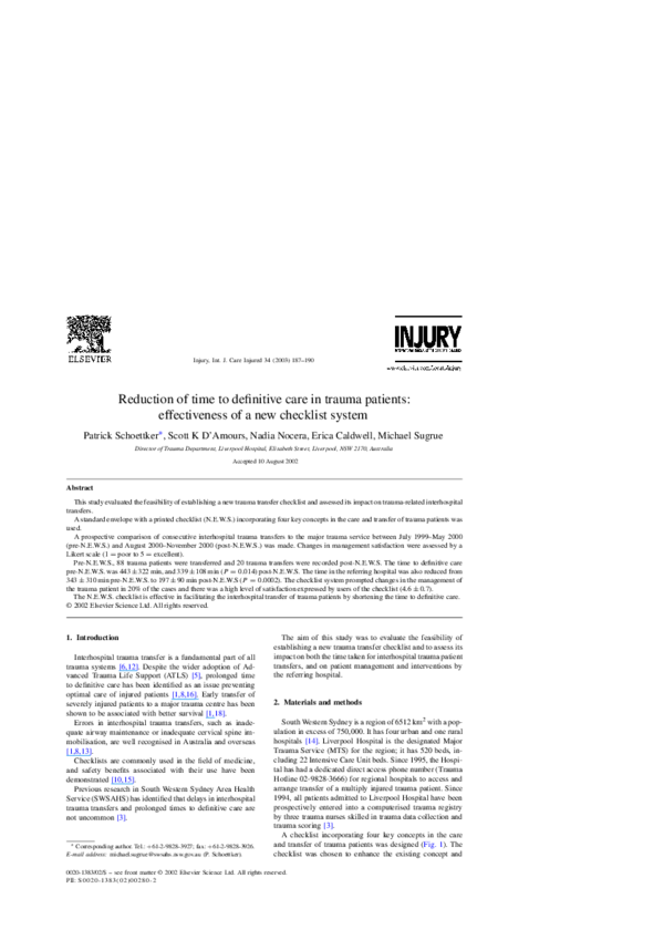 (PDF) Reduction of time to definitive care in trauma patients ...