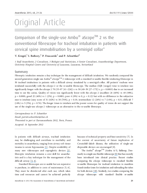 (PDF) Comparison of the single-use Ambu ® aScope™ 2 vs the conventional ...