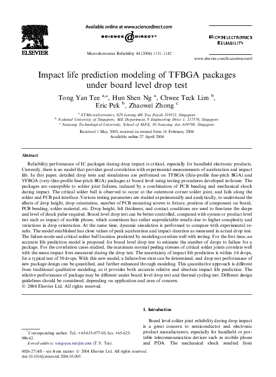 (PDF) Impact life prediction modeling of TFBGA packages under board ...