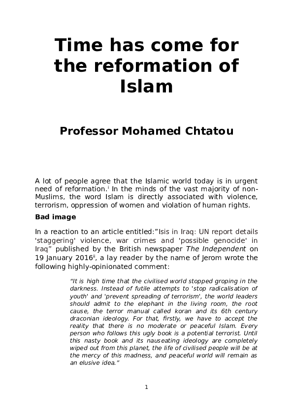 (DOC) Time has come for the reformation of Islam
