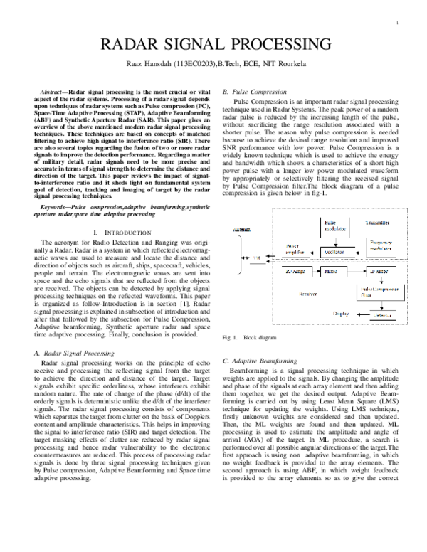 (PDF) RADAR SIGNAL PROCESSING (PDF) RADAR SIGNAL PROCESSING