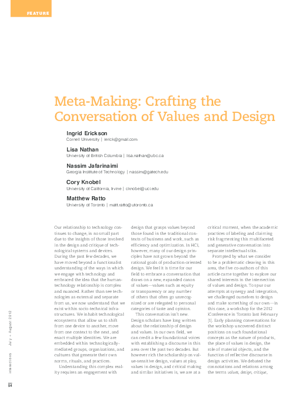 (PDF) Meta-making: crafting the conversation of values and design