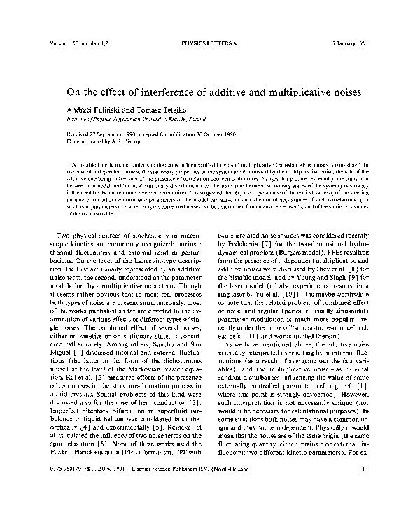 Pdf On The Effect Of Interference Of Additive And Multiplicative Noises