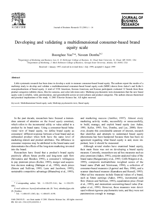 (PDF) Developing and validating a multidimensional consumer-based brand equity scale
