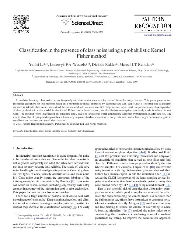 Pdf Classification In The Presence Of Class Noise Using A
