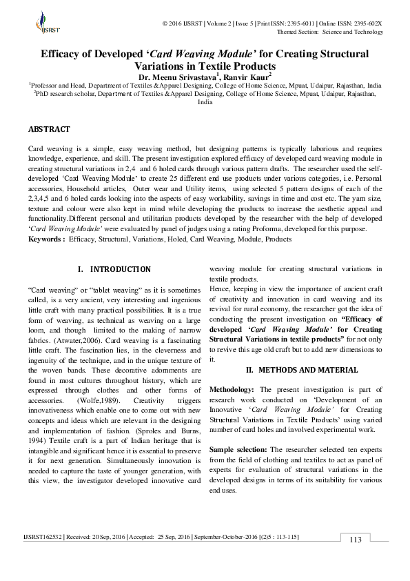(PDF) Efficacy of Developed " Card Weaving Module' for Creating Structural Variations in Textile ...