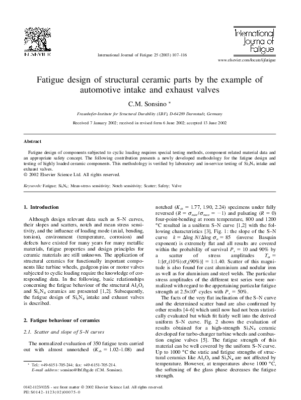 (PDF) Fatigue design of structural ceramic parts by the example of ...